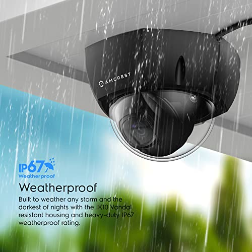 Amcrest UltraHD 4K (8MP) Outdoor Security POE IP Dome Camera, 98ft NightVision, 2.8mm Lens, IP67 Weatherproof, IK10 Vandal Resistant Dome, 256GB MicroSD Recording, Black (IP8M-2493EB-V2)