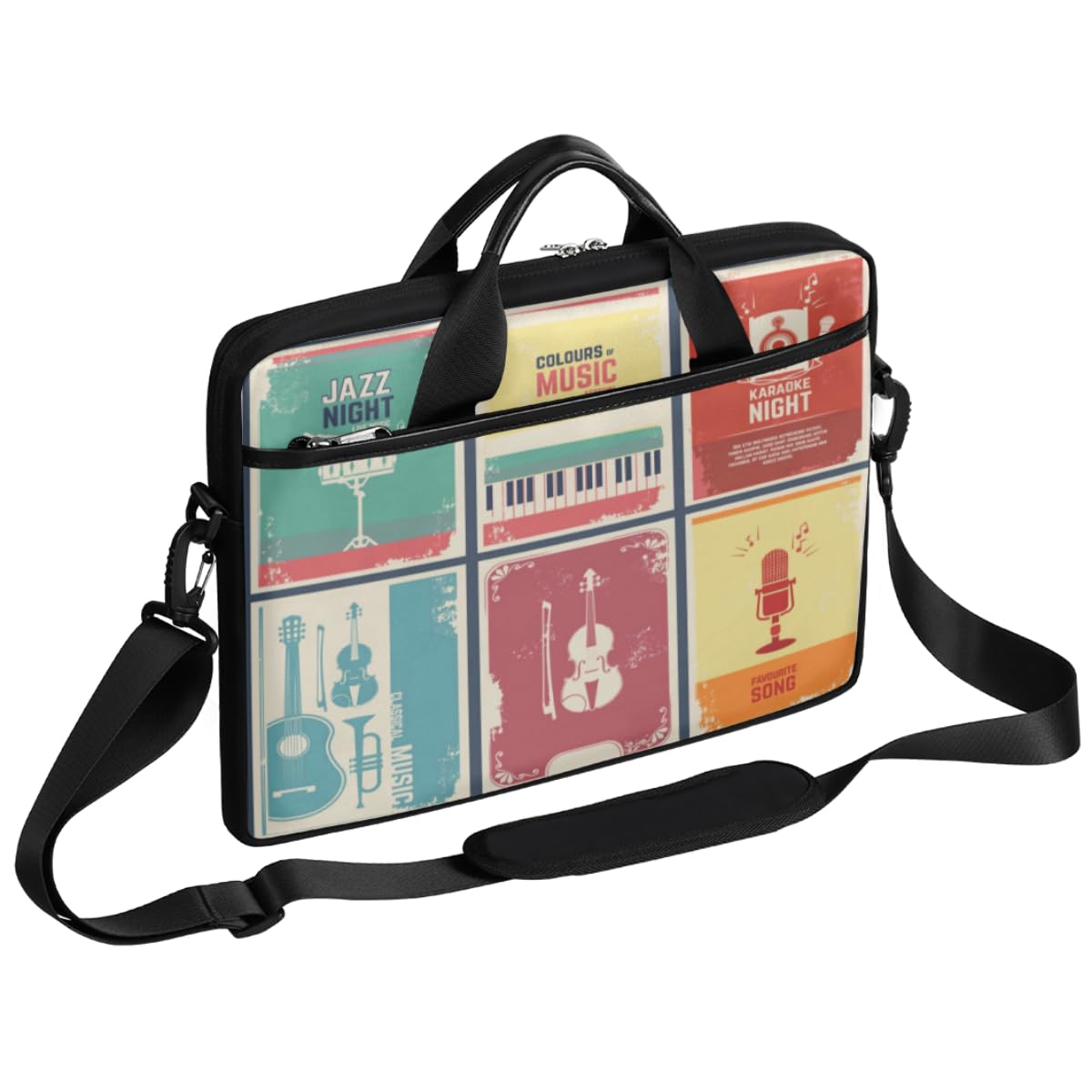 Music Type Laptop Computer Bag Waterproof Shoulder Messenger Bag 13-15 inch Durable Laptop Tote Bag with Shoulder Strap Handle Lightweight Crossbody Briefcase