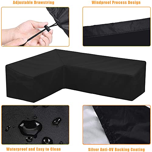 Patio Sectional Sofa Cover, Outdoor L-Shaped Sectional Sofa Covers Rainproof, Garden Corner Settee Furniture Cover Protector Waterproof, Left Facing, 75.6" L/102 L x 39.37" D x 32" H