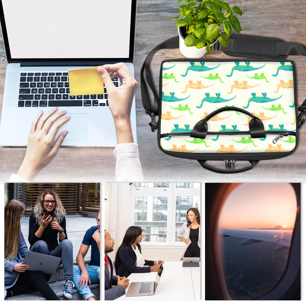 Colorful Brachiosaurus Laptop Computer Bag Waterproof Shoulder Messenger Bag 13-15 inch Durable Laptop Tote Bag with Shoulder Strap Handle Lightweight Crossbody Briefcase