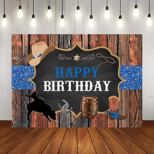 Mocsicka Western Cowboy Theme Backdrop Rustic Wood Cowboy Rodeo Photography Background Vinyl Wild West Cowboy Happy Birthday Party Decorations Photo Booth (7x5ft)