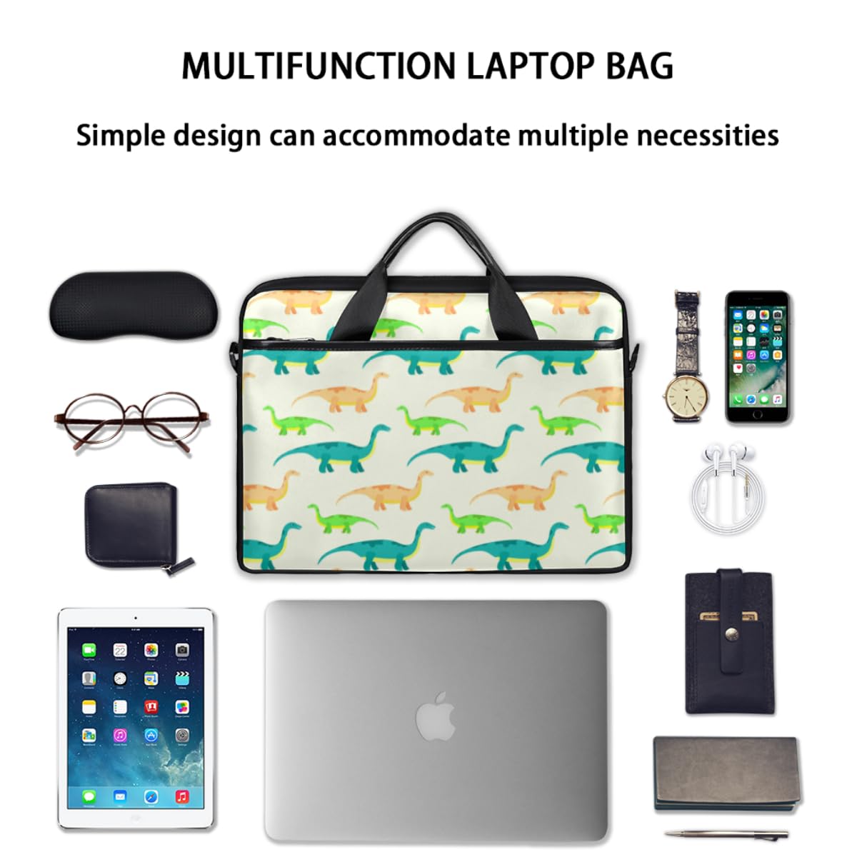 Colorful Brachiosaurus Laptop Computer Bag Waterproof Shoulder Messenger Bag 13-15 inch Durable Laptop Tote Bag with Shoulder Strap Handle Lightweight Crossbody Briefcase