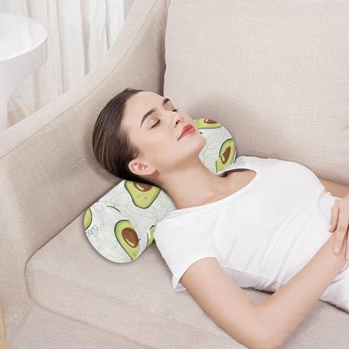 xigua Kawaii Avocado Neck Roll Pillow for Neck Relief with Removable Washable Cover - Memory Foam Round Cylinder Bolster, Ergonomically Designed for Head, Neck, Back, and Legs