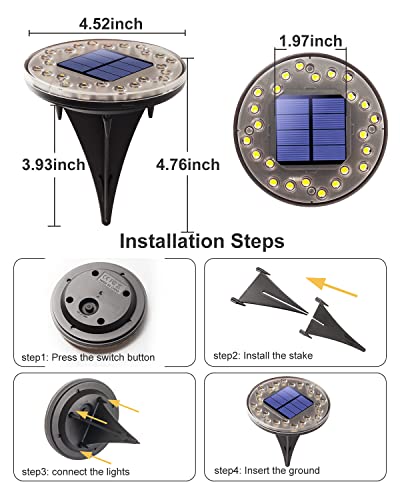 Pisool Solar Ground Lights - 24LED Solar Garden Lights Outdoor Waterproof Sidewalk Disk Bright In-Ground Landscape Lighting for Lawn Patio Pathway Yard