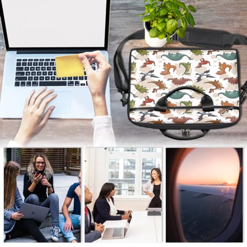 Cute Dinosaurs Design Laptop Computer Bag Waterproof Shoulder Messenger Bag 13-15 inch Durable Laptop Tote Bag with Shoulder Strap Handle Lightweight Crossbody Briefcase