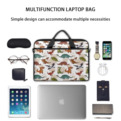 Cute Dinosaurs Design Laptop Computer Bag Waterproof Shoulder Messenger Bag 13-15 inch Durable Laptop Tote Bag with Shoulder Strap Handle Lightweight Crossbody Briefcase