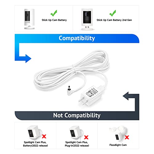 Ayotu 16Ft Camera Charge Cable for Stick Up Cam Battery/Plug-in 3rd Gen/2nd Gen & Pan Tilt Mount Power Cord, Waterproof Power Adapter Continuous Charging NOT for Spotlight Cam Plus(NO Camera), White