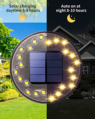 Pisool Solar Ground Lights - 24LED Solar Garden Lights Outdoor Waterproof Sidewalk Disk Bright In-Ground Landscape Lighting for Lawn Patio Pathway Yard