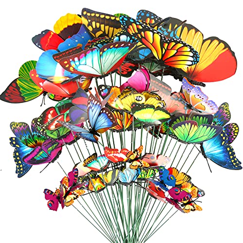 Teenitor 40 Pcs Butterfly Stakes, 5 Different Size Butterflies Stakes Garden Ornaments Patio Decor Butterfly Party Supplies Yard Stakes Decorative for Outdoor Butterfly Decorative Garden Stakes