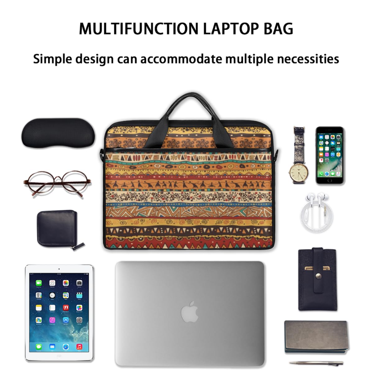 Ethnic Symbol Laptop Computer Bag Waterproof Shoulder Messenger Bag 13-15 inch Durable Laptop Tote Bag with Shoulder Strap Handle Lightweight Crossbody Briefcase