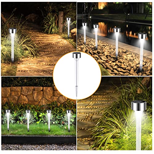 QEEPGG Solar Outdoor Lights, 12pcs Solar Lights Waterproof, Stainless Steel Lampshade LED Light, White Solar Landscape Lights for Lawn, Patio, Yard, Walkway, Driveway and Garden