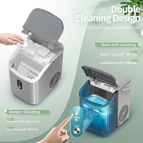 ZAFRO Nugget Ice Maker Countertop, Pebble Ice Machine with Self-Cleaning, 35Lbs/24H, Pellet Ice Maker with Ice Basket/Ice Scoop/Ice Bag for Home/Office/Bar/Party, Grey