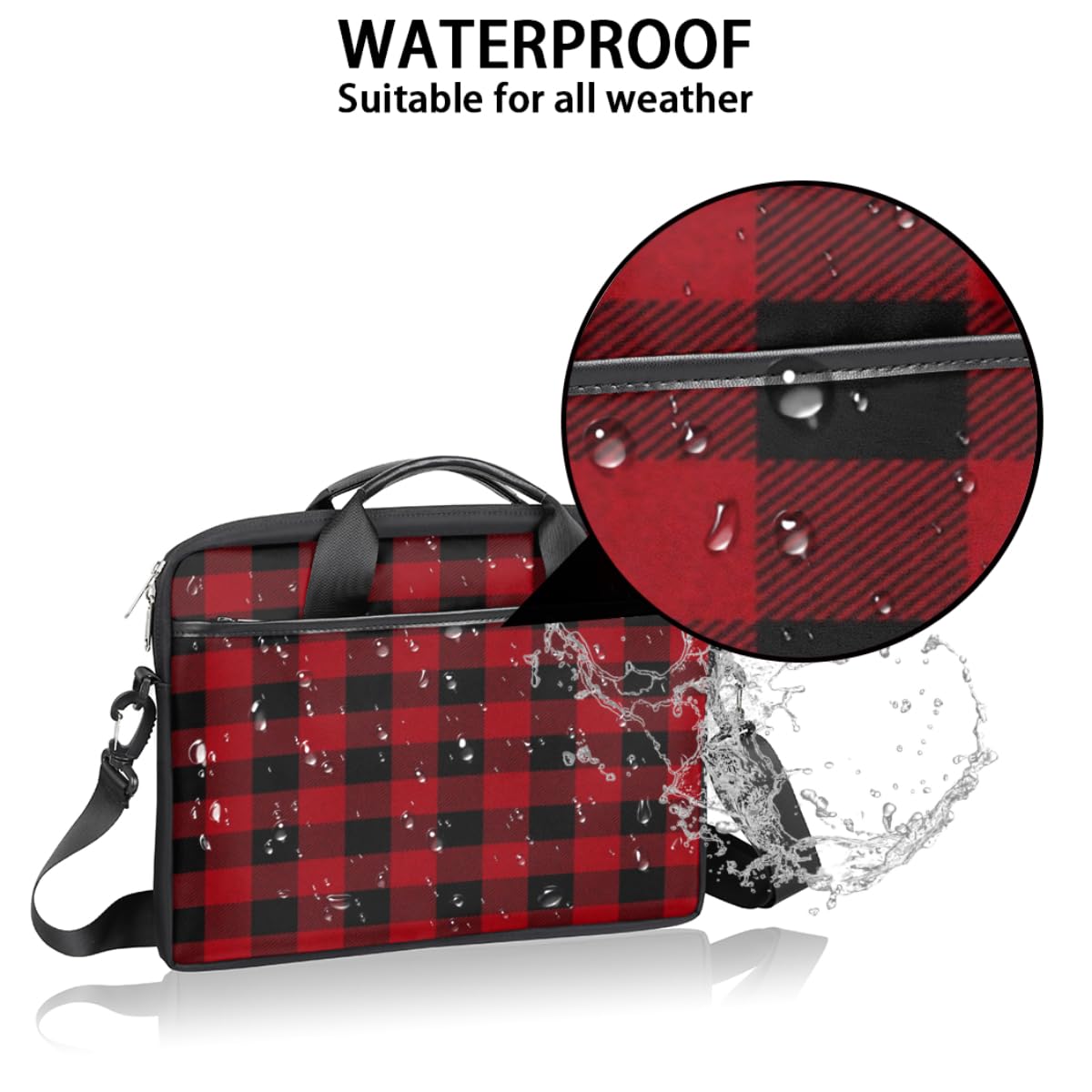 Grid Print Laptop Computer Bag Waterproof Shoulder Messenger Bag 13-15 inch Durable Laptop Tote Bag with Shoulder Strap Handle Lightweight Crossbody Briefcase