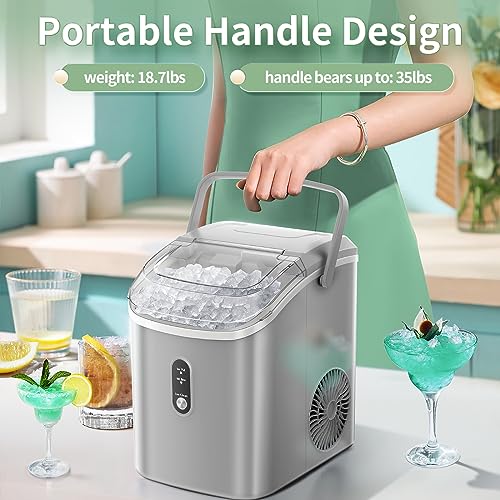 ZAFRO Nugget Ice Maker Countertop, Pebble Ice Machine with Self-Cleaning, 35Lbs/24H, Pellet Ice Maker with Ice Basket/Ice Scoop/Ice Bag for Home/Office/Bar/Party, Grey
