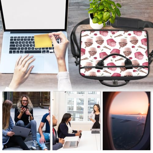 Ice Cream Cherry Laptop Computer Bag Waterproof Shoulder Messenger Bag 13-15 inch Durable Laptop Tote Bag with Shoulder Strap Handle Lightweight Crossbody Briefcase