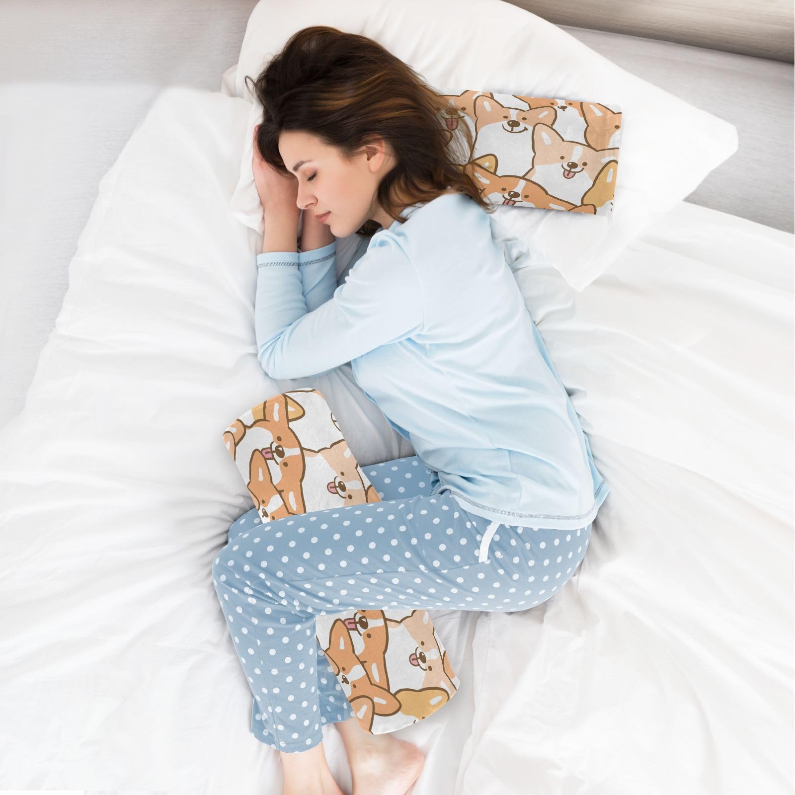 xigua Cute Corgi Dog Neck Roll Pillow for Neck Relief with Removable Washable Cover - Memory Foam Round Cylinder Bolster, Ergonomically Designed for Head, Neck, Back, and Legs