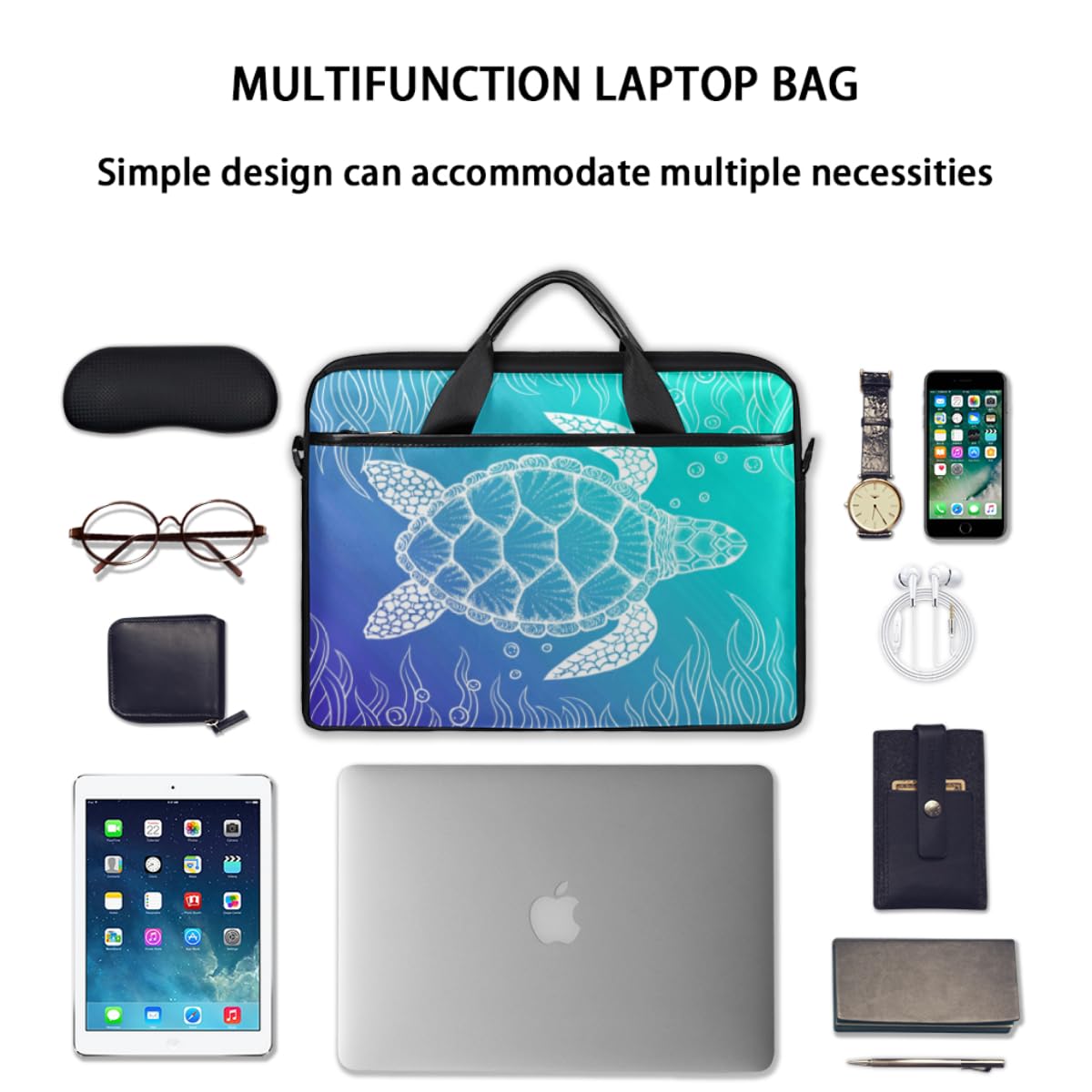 Sea Turtle Vintage Laptop Computer Bag Waterproof Shoulder Messenger Bag 13-15 inch Durable Laptop Tote Bag with Shoulder Strap Handle Lightweight Crossbody Briefcase