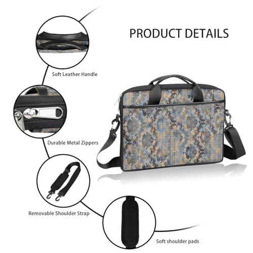 Vintage Boho Laptop Computer Bag Waterproof Shoulder Messenger Bag 13-15 inch Durable Laptop Tote Bag with Shoulder Strap Handle Lightweight Crossbody Briefcase
