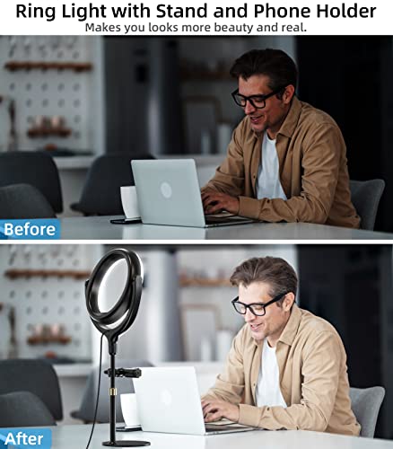 Ring Light with Stand and Phone/Ipad Holder, 10.5'' Desk Zoom Lighting for Computer, Laptop Light for Video Conferencing, Zoom Meetings, Live Streaming, Makeup, Video Calls, Vlog, YouTube, TikTok