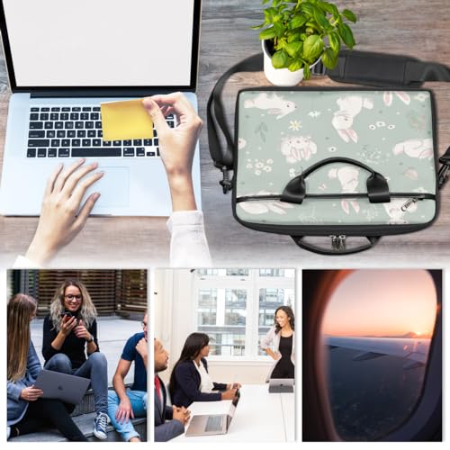 Adorable Bunny Laptop Computer Bag Waterproof Shoulder Messenger Bag 13-15 inch Durable Laptop Tote Bag with Shoulder Strap Handle Lightweight Crossbody Briefcase