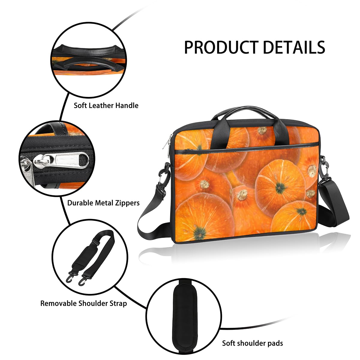 Pumpkins Thanksgiving Laptop Computer Bag Waterproof Shoulder Messenger Bag 13-15 inch Durable Laptop Tote Bag with Shoulder Strap Handle Lightweight Crossbody Briefcase