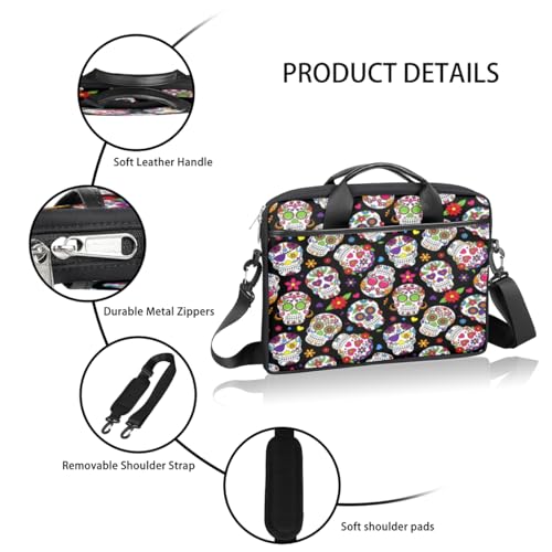 Sugar Skulls Laptop Computer Bag Waterproof Shoulder Messenger Bag 13-15 inch Durable Laptop Tote Bag with Shoulder Strap Handle Lightweight Crossbody Briefcase