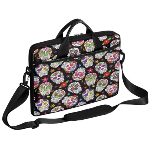 Sugar Skulls Laptop Computer Bag Waterproof Shoulder Messenger Bag 13-15 inch Durable Laptop Tote Bag with Shoulder Strap Handle Lightweight Crossbody Briefcase