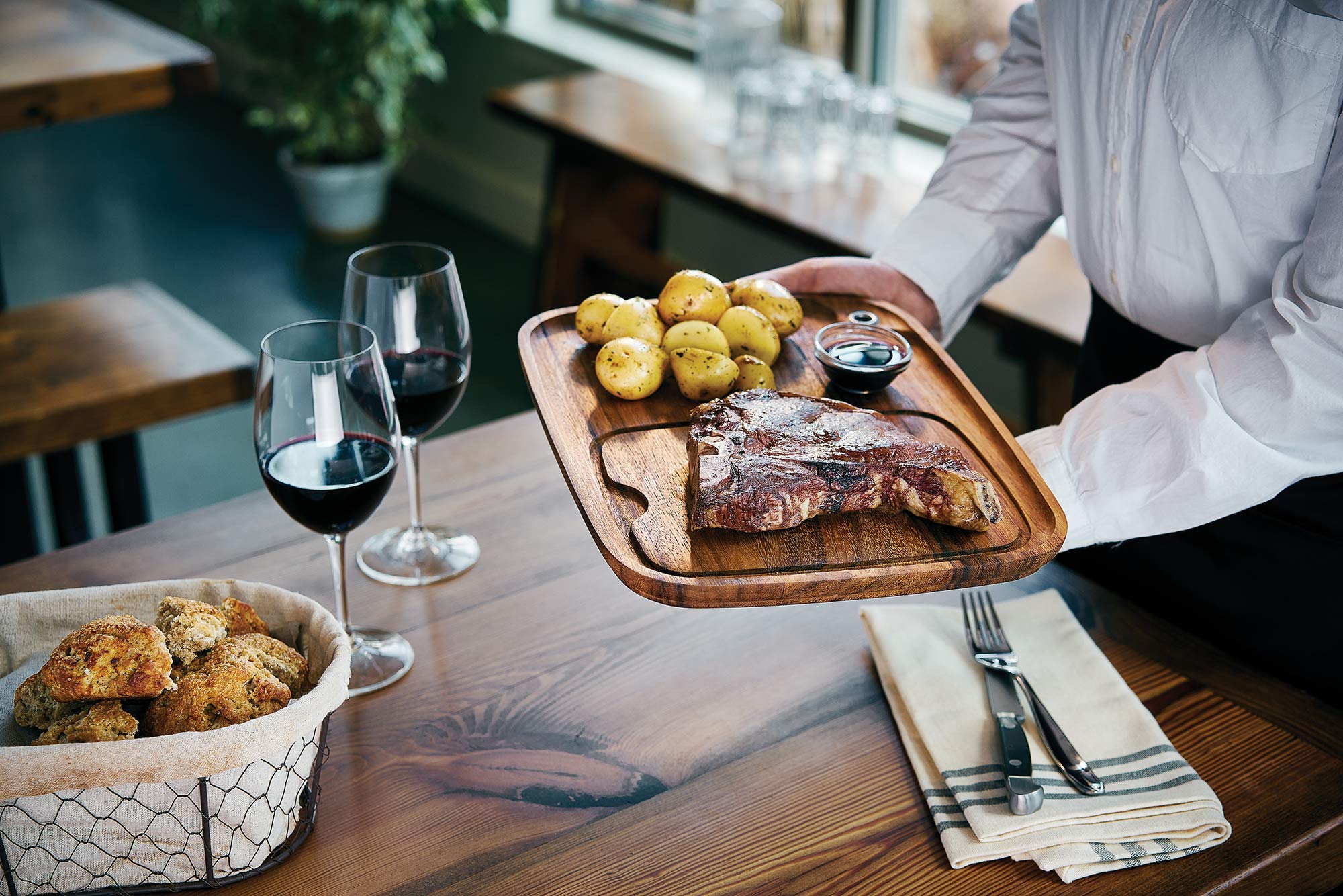 Ironwood Gourmet Fort Worth Steak Plate with Juice Channel, Acacia Wood 13 x 11 x 0.75 -inches