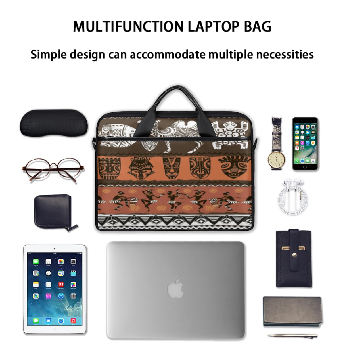 Ethnic Animals Laptop Computer Bag Waterproof Shoulder Messenger Bag 13-15 inch Durable Laptop Tote Bag with Shoulder Strap Handle Lightweight Crossbody Briefcase