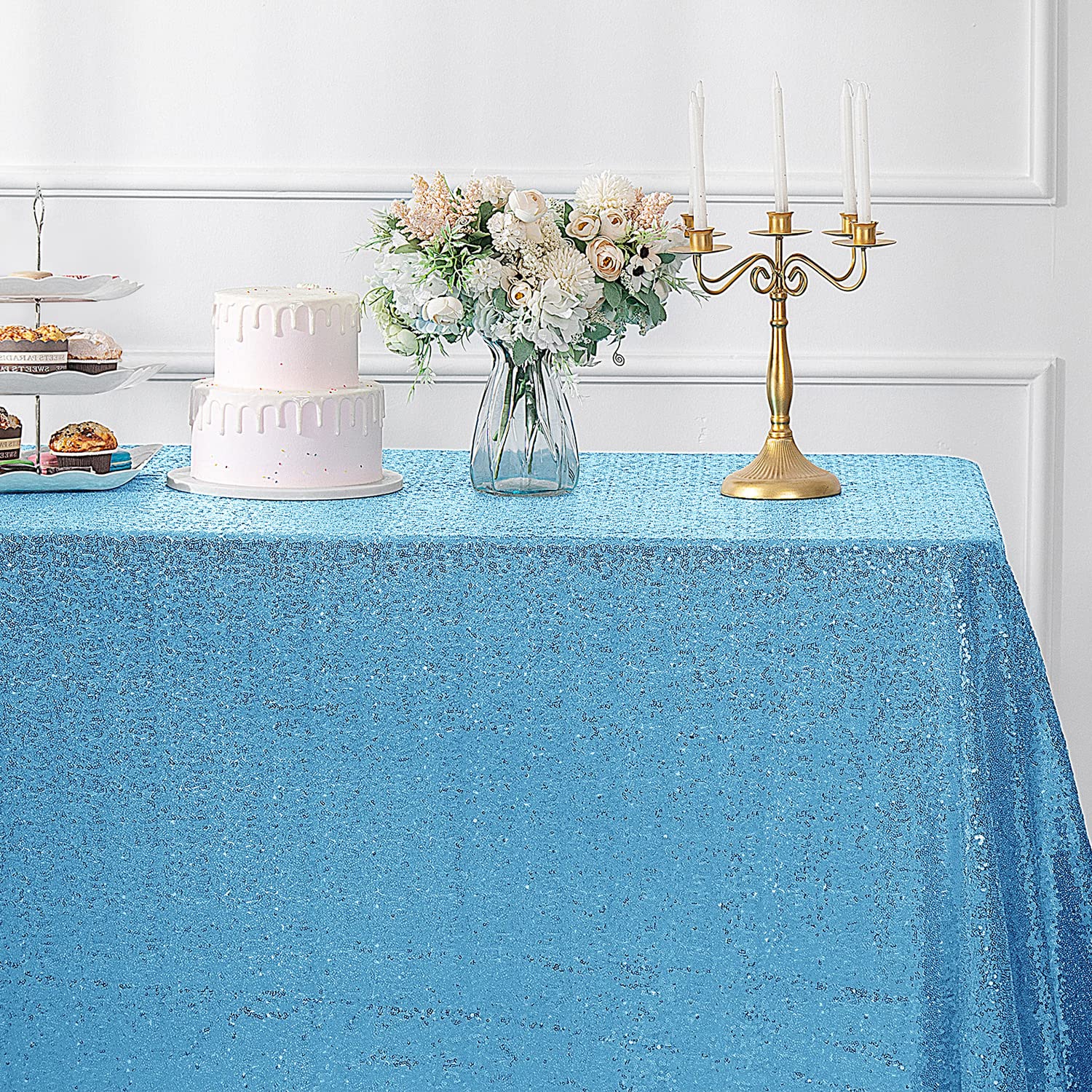 Jevix Rectangle Sequin Tablecloth 50x80 Inch Glitter Table Linen for Birthday Party Wedding Baby Shower Table Holiday Banquet Decoration,Champagne