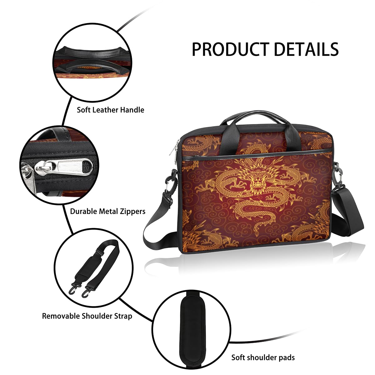 Animal Dragon Laptop Computer Bag Waterproof Shoulder Messenger Bag 13-15 inch Durable Laptop Tote Bag with Shoulder Strap Handle Lightweight Crossbody Briefcase