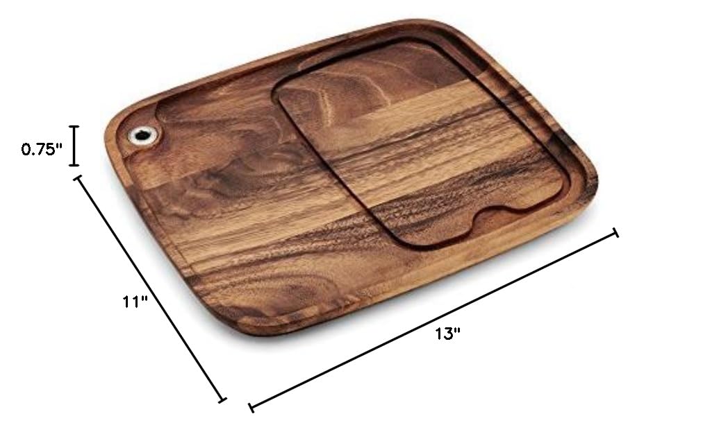 Ironwood Gourmet Fort Worth Steak Plate with Juice Channel, Acacia Wood 13 x 11 x 0.75 -inches