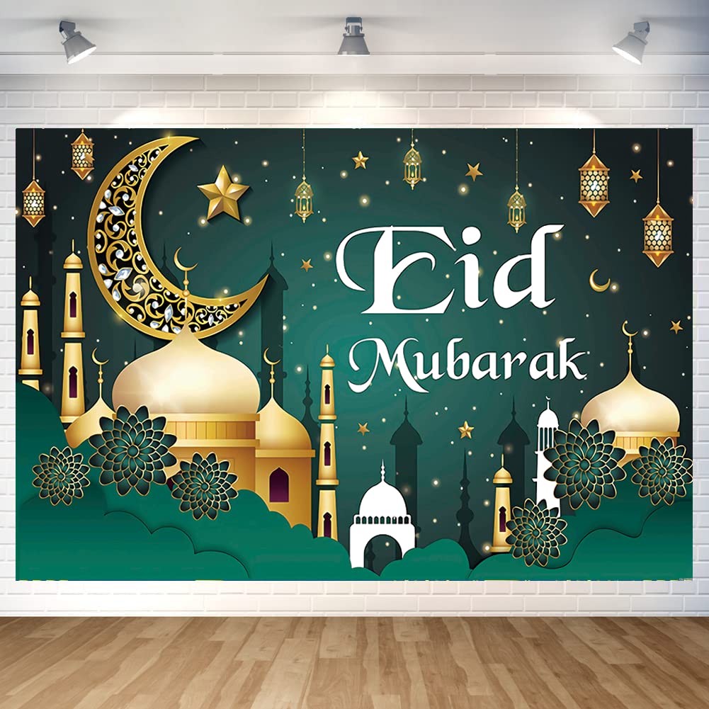 Ramadan Backdrop Decorations Eid Mubarak Banner Ramadan Photo Background for Home Indoor Outdoor Ramadan Party Decorations Supplies 70.8 x 47.2 Inch (Green)