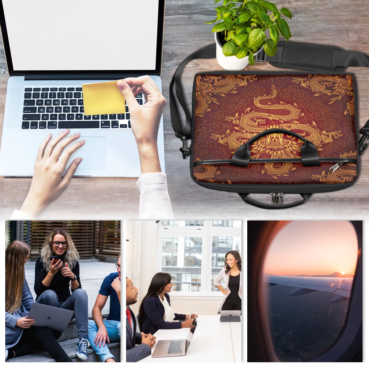 Animal Dragon Laptop Computer Bag Waterproof Shoulder Messenger Bag 13-15 inch Durable Laptop Tote Bag with Shoulder Strap Handle Lightweight Crossbody Briefcase