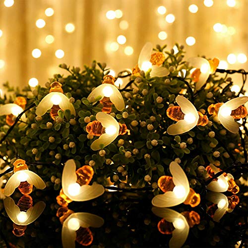 Kisosmart Hebeco Outdoor String Lights led with Two-Way Charging, 23ft 50LED Honey Bee Solar String Lights Outdoor Decorative and Indoor for Garden,Patio，Wedding,Party Decorative Lights