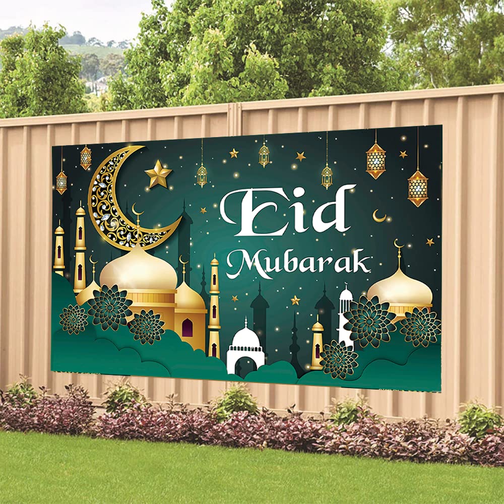 Ramadan Backdrop Decorations Eid Mubarak Banner Ramadan Photo Background for Home Indoor Outdoor Ramadan Party Decorations Supplies 70.8 x 47.2 Inch (Green)