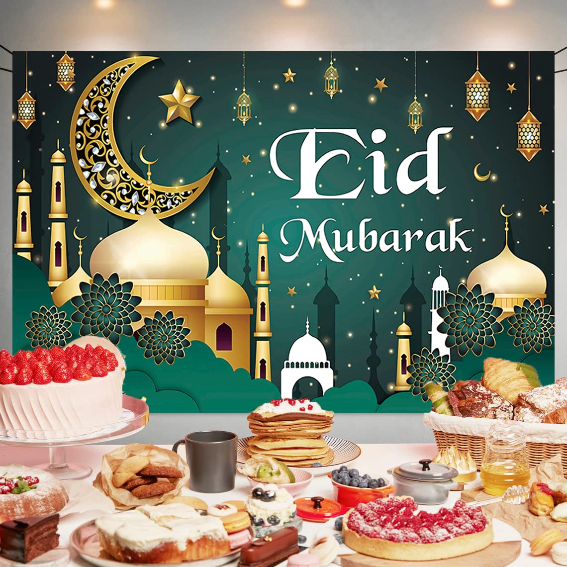 Ramadan Backdrop Decorations Eid Mubarak Banner Ramadan Photo Background for Home Indoor Outdoor Ramadan Party Decorations Supplies 70.8 x 47.2 Inch (Green)