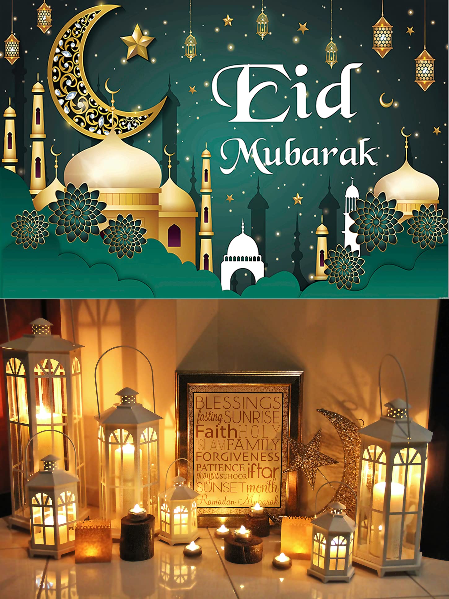 Ramadan Backdrop Decorations Eid Mubarak Banner Ramadan Photo Background for Home Indoor Outdoor Ramadan Party Decorations Supplies 70.8 x 47.2 Inch (Green)
