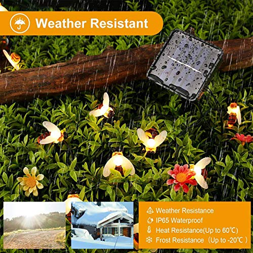 Kisosmart Hebeco Outdoor String Lights led with Two-Way Charging, 23ft 50LED Honey Bee Solar String Lights Outdoor Decorative and Indoor for Garden,Patio，Wedding,Party Decorative Lights
