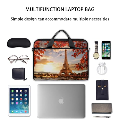 Eiffel Tower Sunset Laptop Computer Bag Waterproof Shoulder Messenger Bag 13-15 inch Durable Laptop Tote Bag with Shoulder Strap Handle Lightweight Crossbody Briefcase