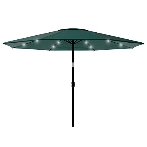 Pure Garden LED Patio Shade – 10 Ft Outdoor Umbrella with Steel Ribs, Solar Powered Lights, and Push Button Tilt - Backyard Canopy (Hunter Green)