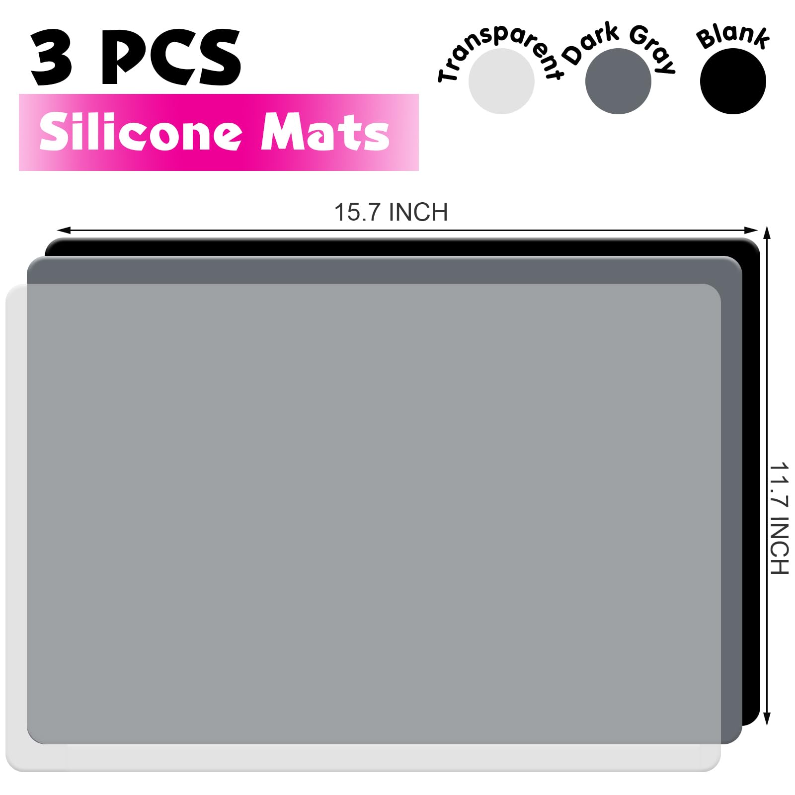 3 Pack Silicone Mats for Crafts, LEOBRO 15.7β x 11.7β Silicone Sheets for Resin Jewelry Casting Molds, Placemat, Nonstick Multipurpose Silicone Craft Mats for Resin Molds, Black, Dark Gray,Transparent