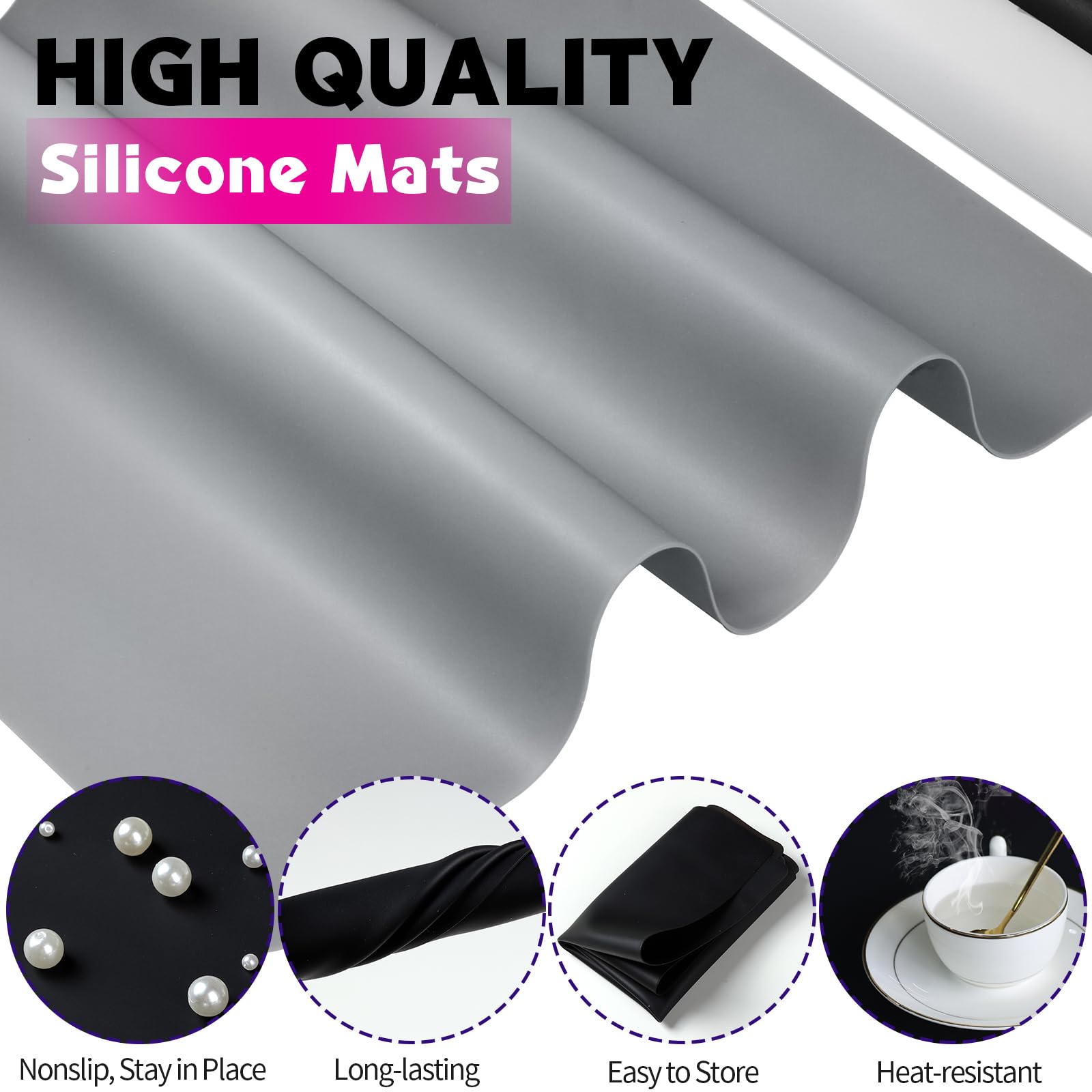 3 Pack Silicone Mats for Crafts, LEOBRO 15.7β x 11.7β Silicone Sheets for Resin Jewelry Casting Molds, Placemat, Nonstick Multipurpose Silicone Craft Mats for Resin Molds, Black, Dark Gray,Transparent