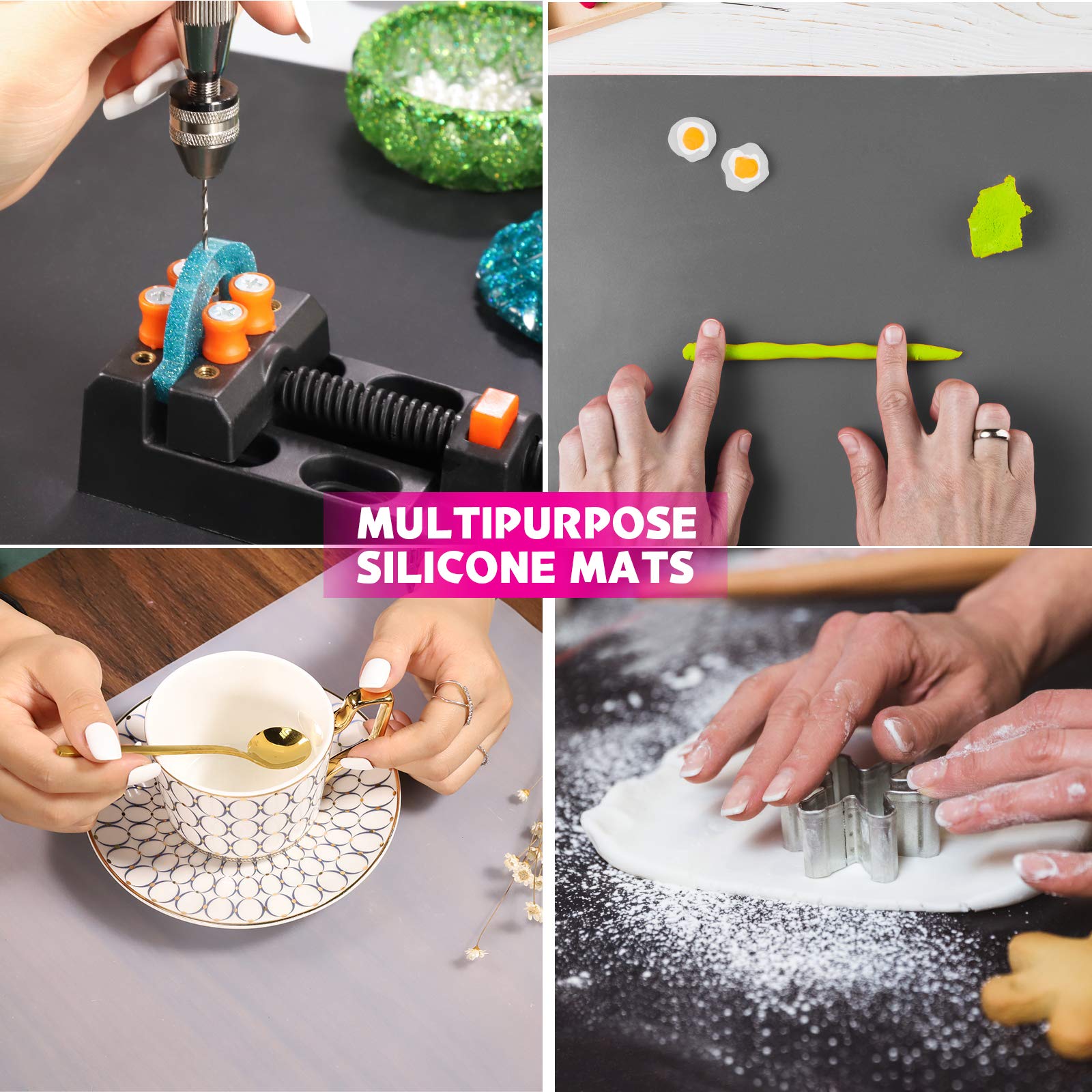 3 Pack Silicone Mats for Crafts, LEOBRO 15.7β x 11.7β Silicone Sheets for Resin Jewelry Casting Molds, Placemat, Nonstick Multipurpose Silicone Craft Mats for Resin Molds, Black, Dark Gray,Transparent