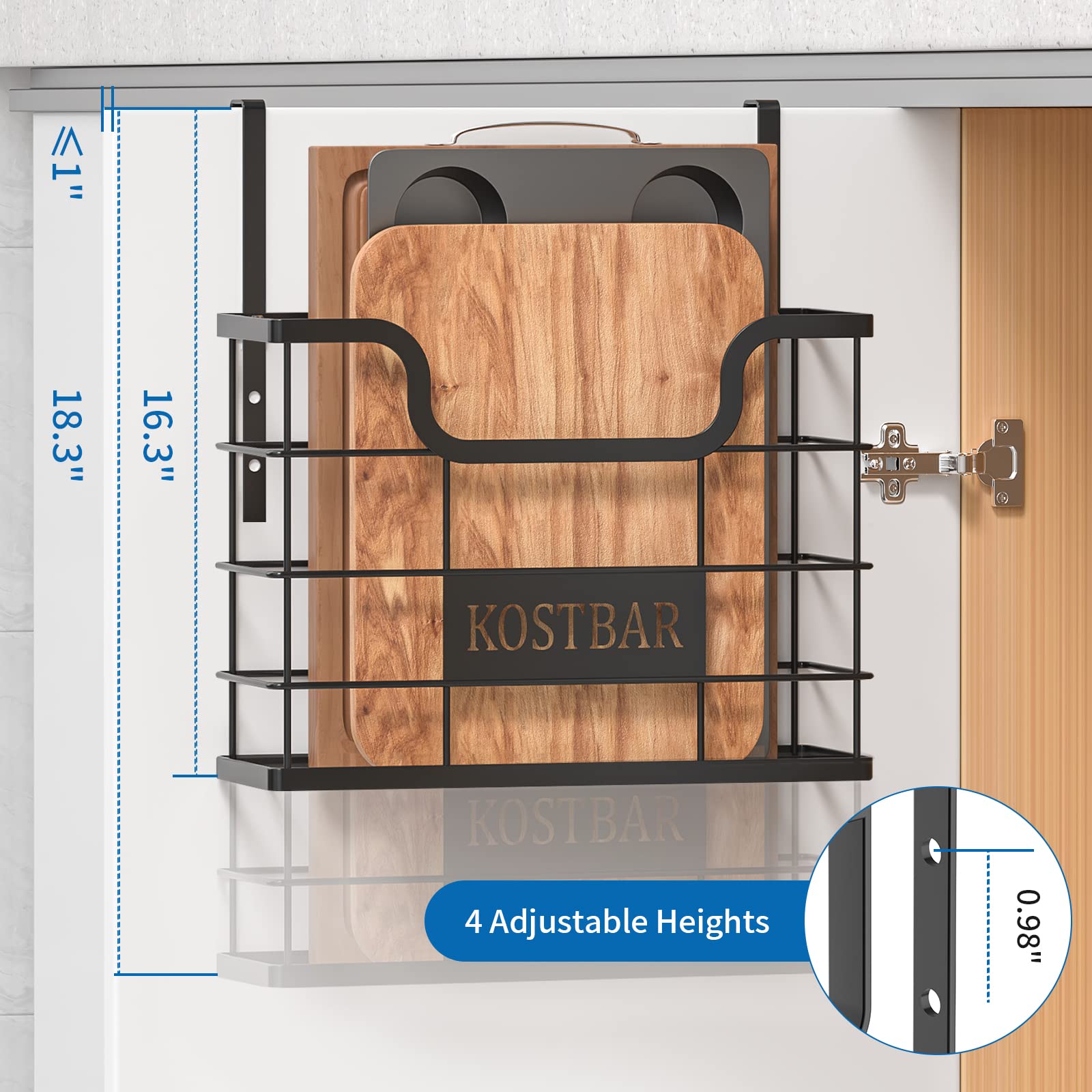 KOSTBAR Over The Cabinet Door Organizer, Cutting Board Organizer With Towel Rack, Wall Mount Storage Basket, Kitchen Cabinet Organizer For Baking Sheet, Cookie Sheet, Plastic Wrap 3 Pack