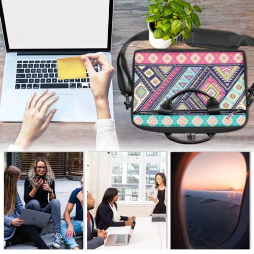 Paisley Ethnic Mandala Laptop Computer Bag Waterproof Shoulder Messenger Bag 13-15 inch Durable Laptop Tote Bag with Shoulder Strap Handle Lightweight Crossbody Briefcase