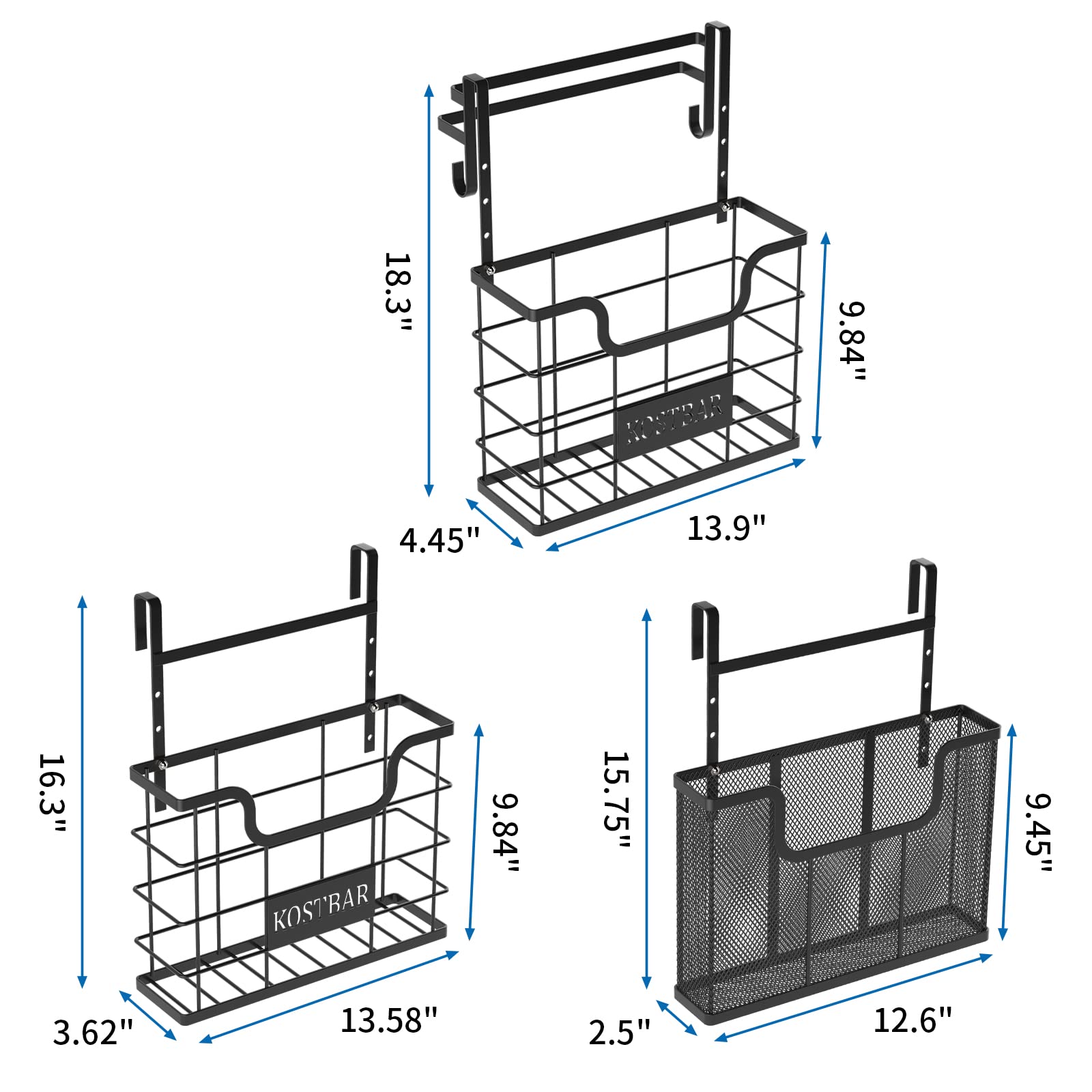 KOSTBAR Over The Cabinet Door Organizer, Cutting Board Organizer With Towel Rack, Wall Mount Storage Basket, Kitchen Cabinet Organizer For Baking Sheet, Cookie Sheet, Plastic Wrap 3 Pack