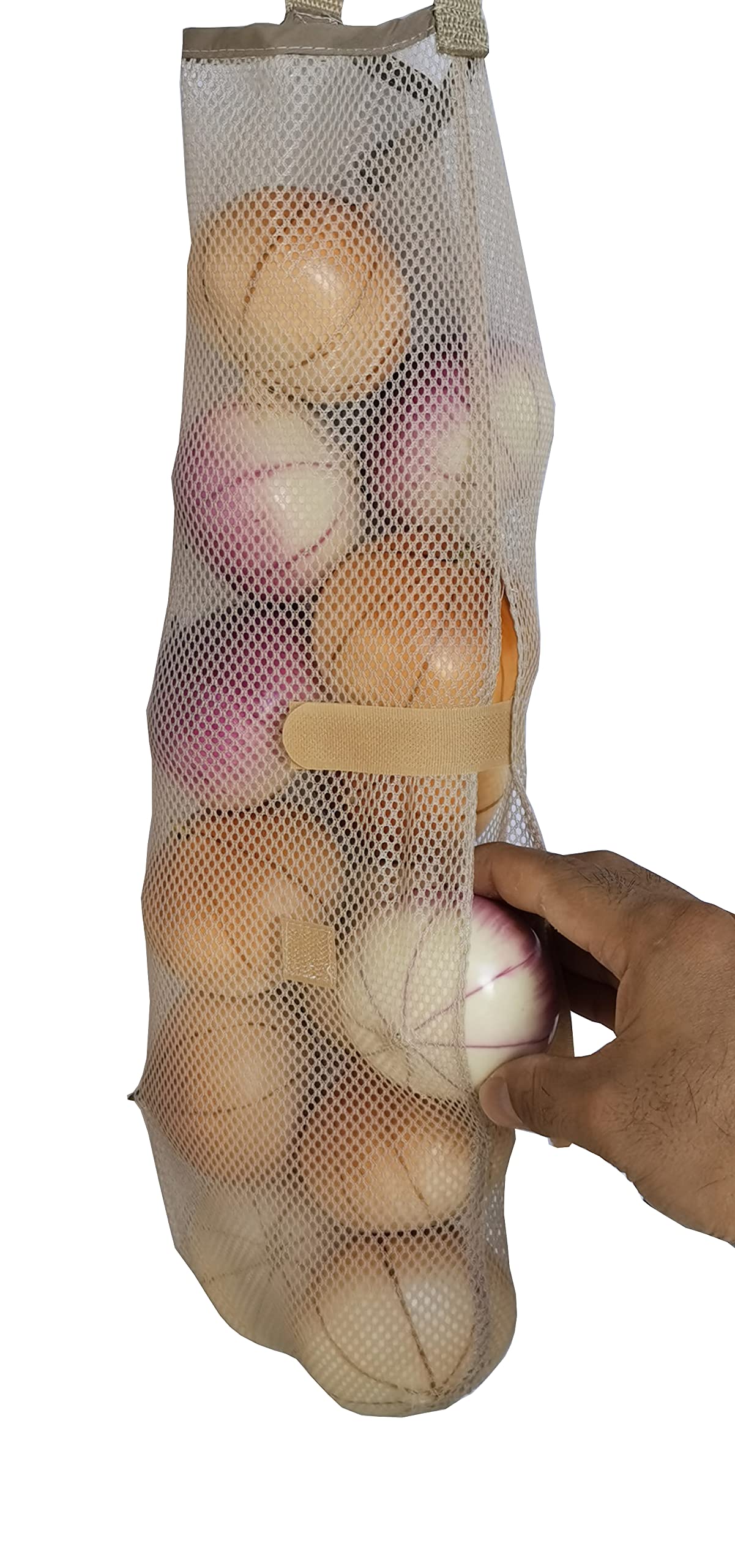 Hanging Mesh Storage Bags 5Pack Potatoes Bags Onion Bags Mesh Garlic Net Bags Long and Large Reusable Net Storage Produce Bags (Beige)