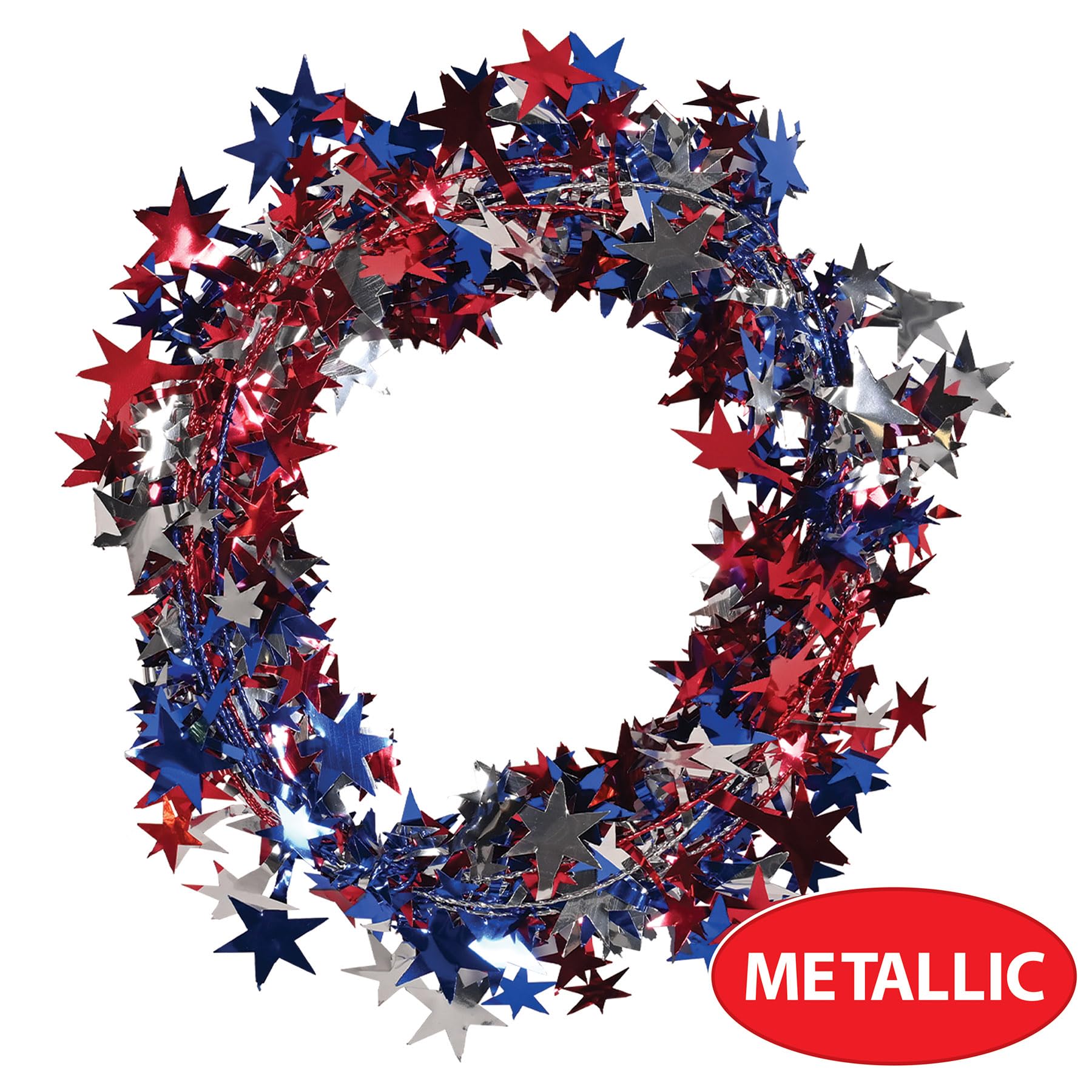 Beistle Gleam 'N Flex Star Garland, 25-Feet, Red/Silver/Blue