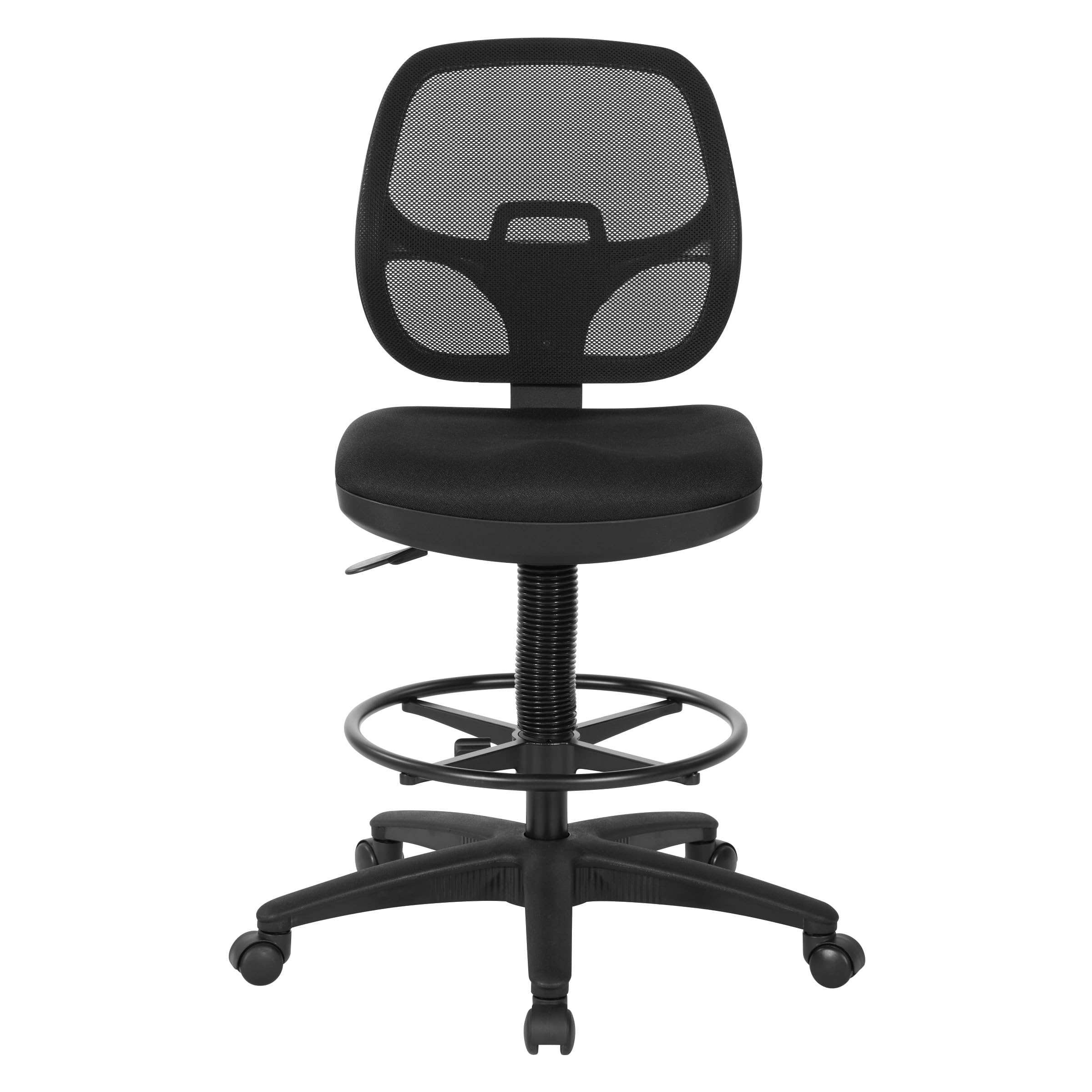 Office Star DC Series Deluxe Breathable Mesh Back Ergonomic Drafting Chair with Lumbar Support and Adjustable Footring, Black Fabric